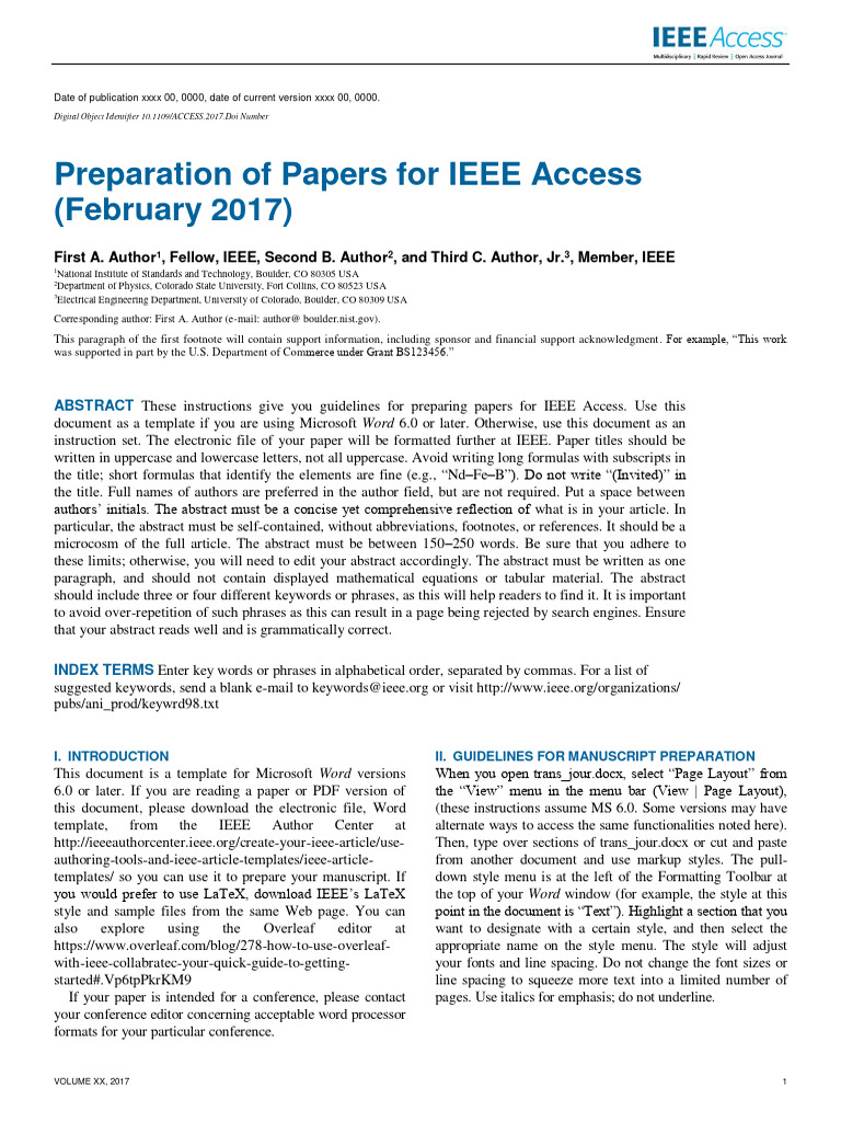 Template - PaperFormat - of - MP Report (JRN - IEEE Access) - 240401 | PDF | Note (Typography)