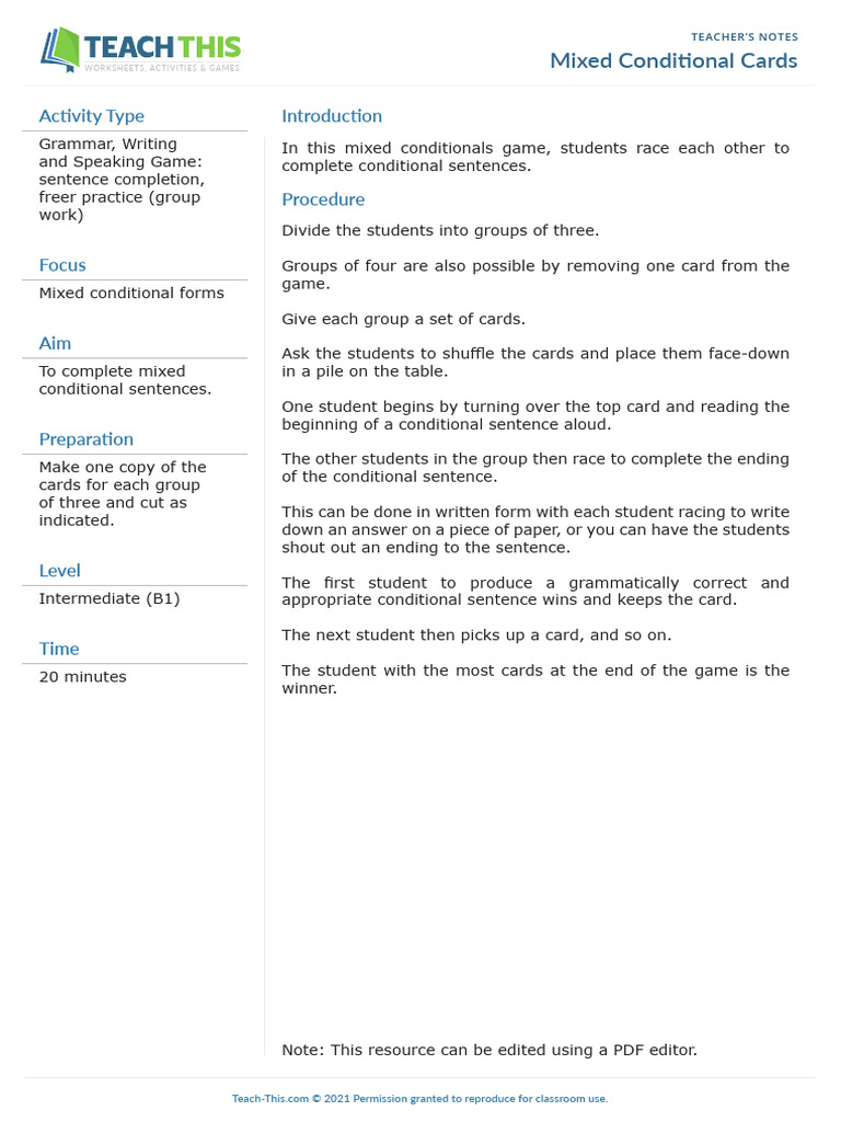 Mixed Conditional Cards | PDF | Linguistics