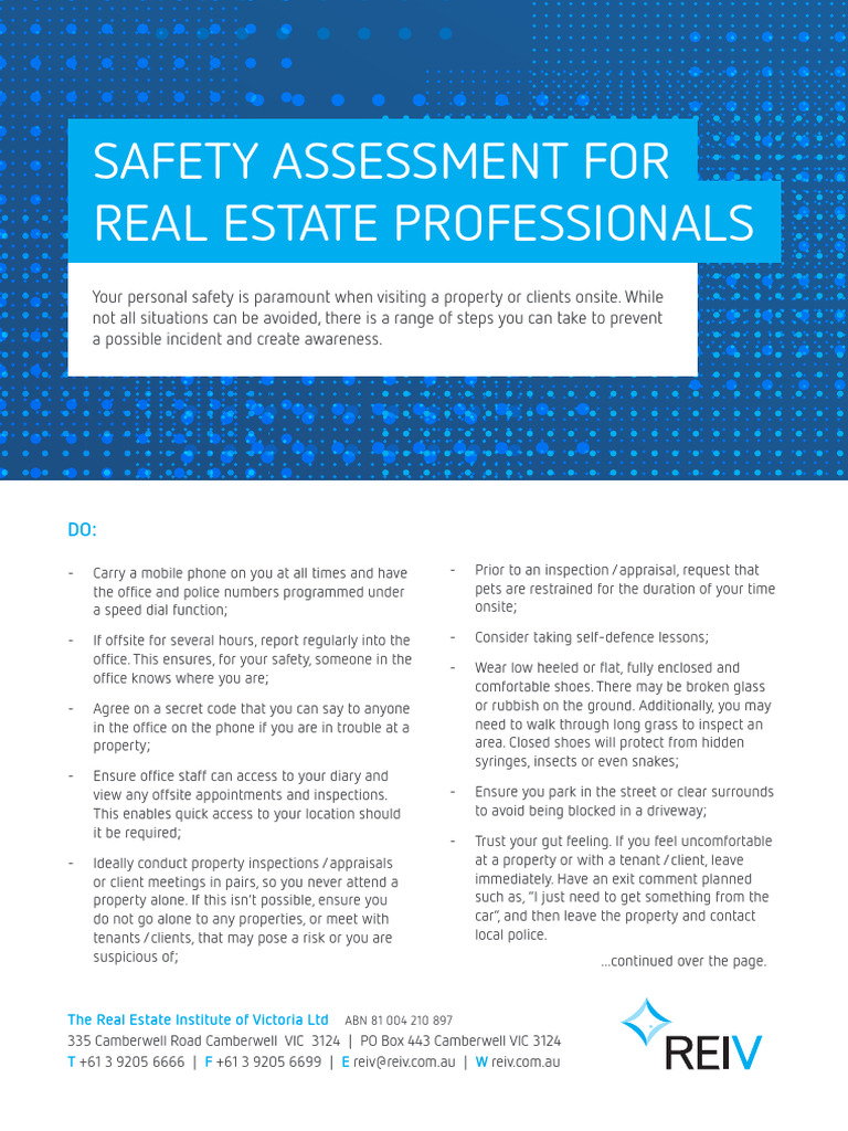 REIV - A4 Real Estate Safety Checklist - Web | PDF