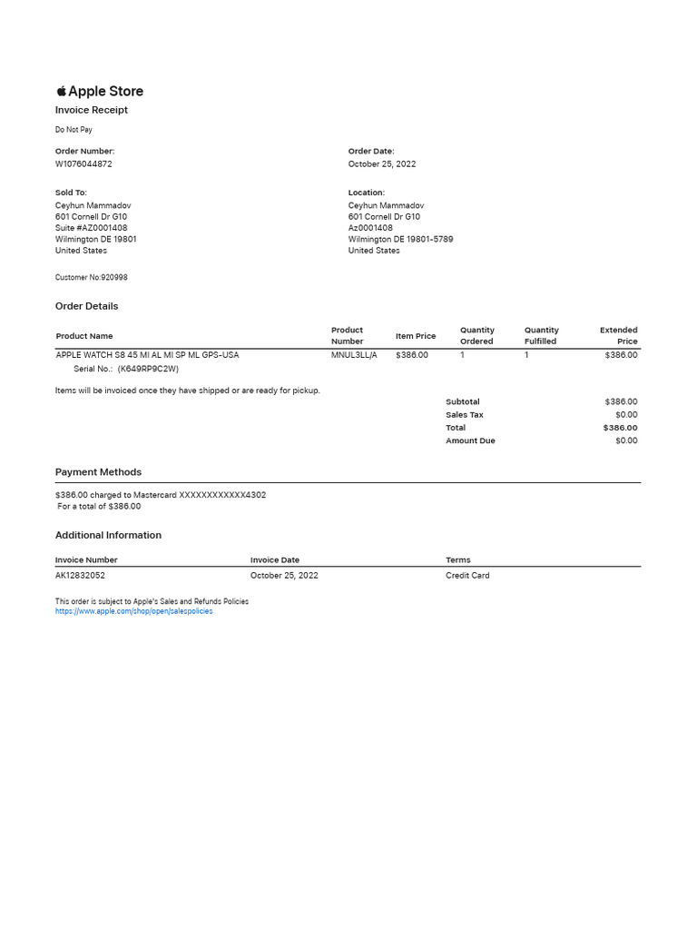 Apple Watch | PDF | Receipt | Invoice