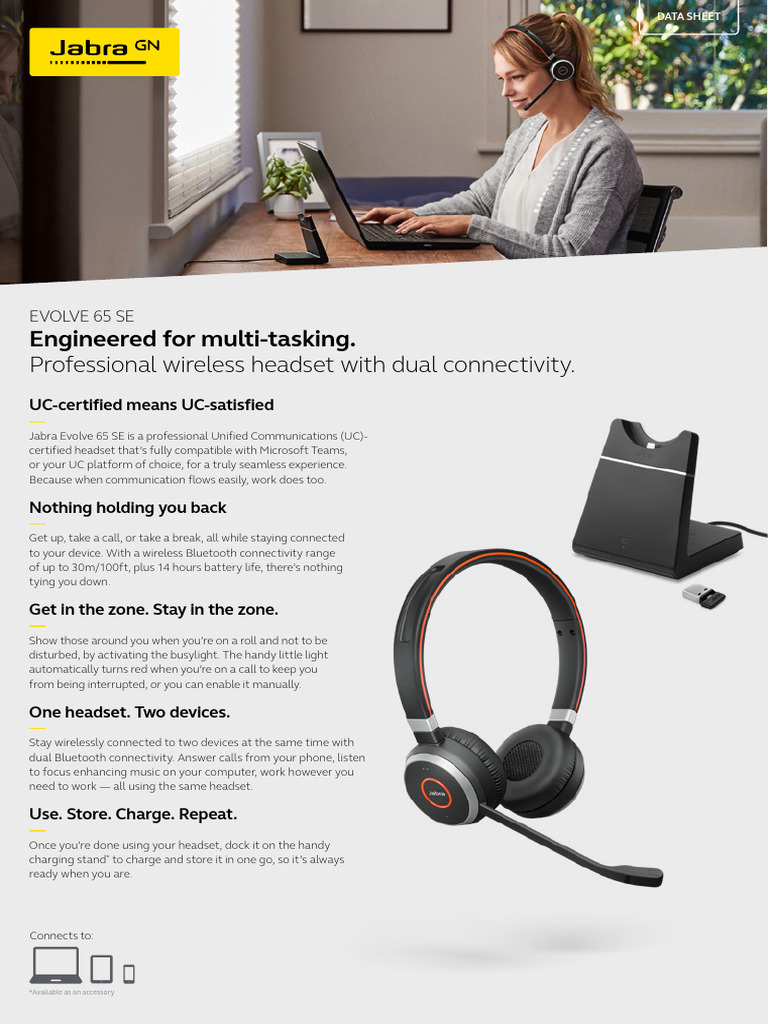 EN Evolve 65 SE Datasheet A4 020424 WEB | PDF | Usb | Bluetooth