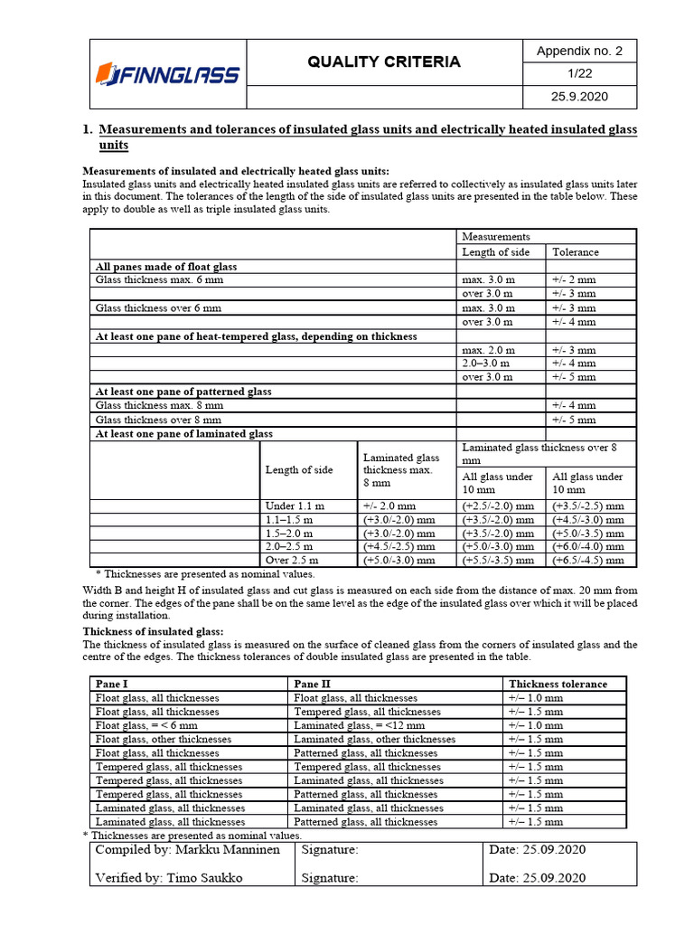 Finnglass Quality Criteria 250920201 | PDF | Glasses | Glass Applications