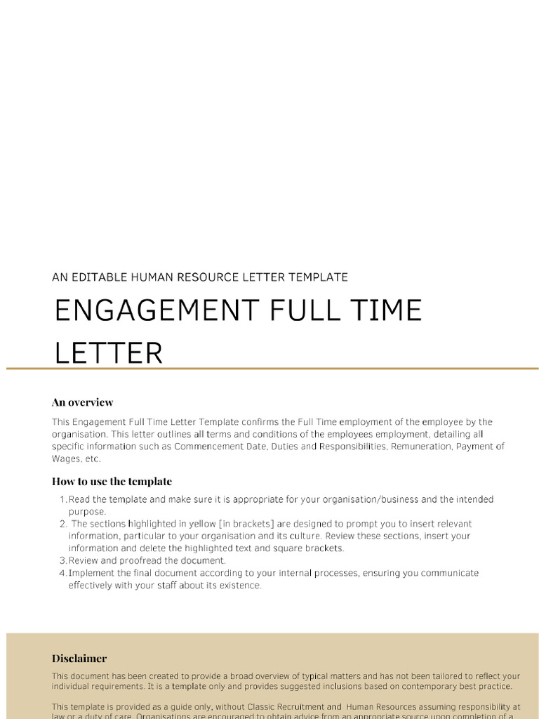 HR Letter Template Engagement Letter Full Time Download Free PDF
