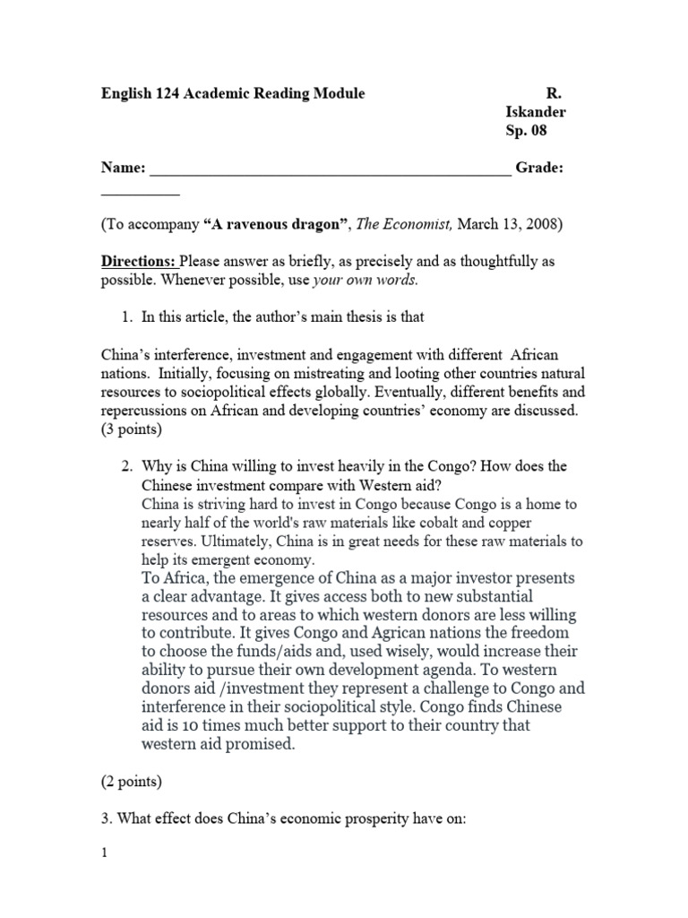 Study Guide For A Ravenous Dragon | PDF | China | World Politics