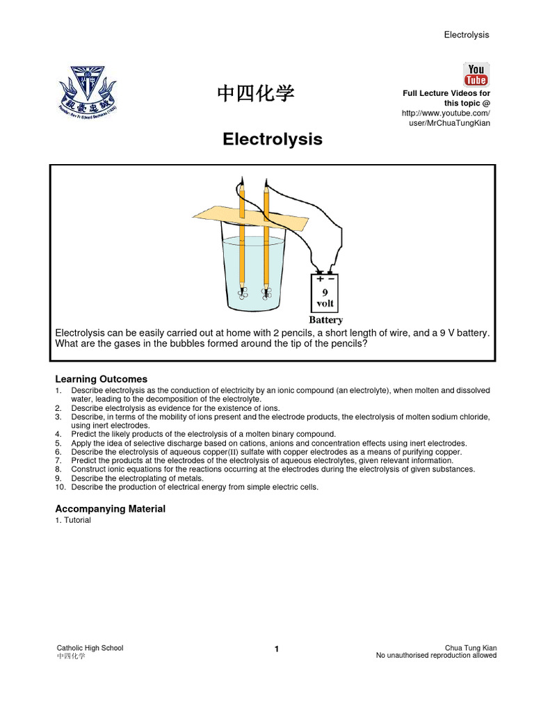 Electrolysis | Download Free PDF | Ion | Anode