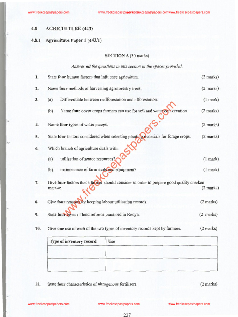Kcse 2022 Agriculture PP1 PP2 Questions | PDF