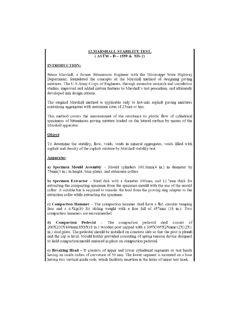 Marshall Stability Test | PDF