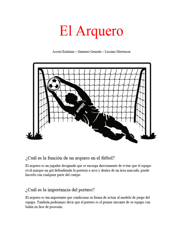 Funciones y habilidades del arquero | PDF | Deportes de equipo ...