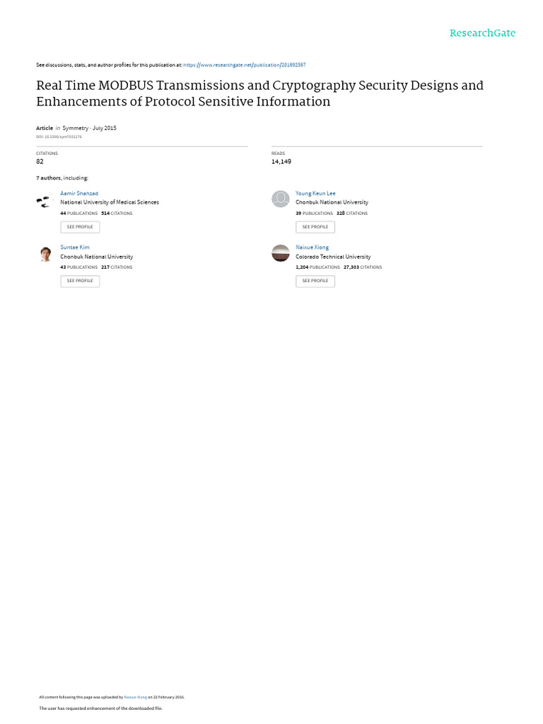 Real Time MODBUS Transmissions and Cryptography Se | PDF | Internet Protocol Suite ...