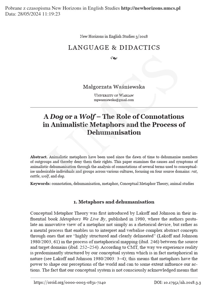 Animal Metaphors and Dehumanisation Analysis | PDF | Metaphor ...