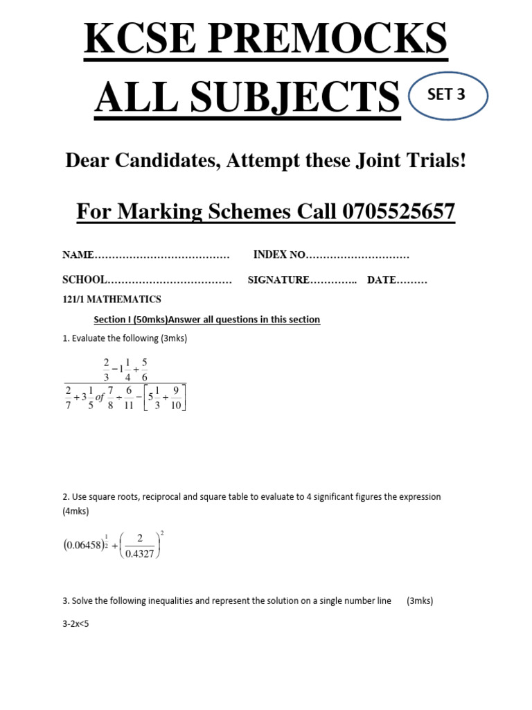 KCSE PREMOCKS SET 3 | PDF | Mathematics | Mathematical Analysis KCSE PREMOCKS SET 3 | PDF | Mathematics | Mathematical Analysis