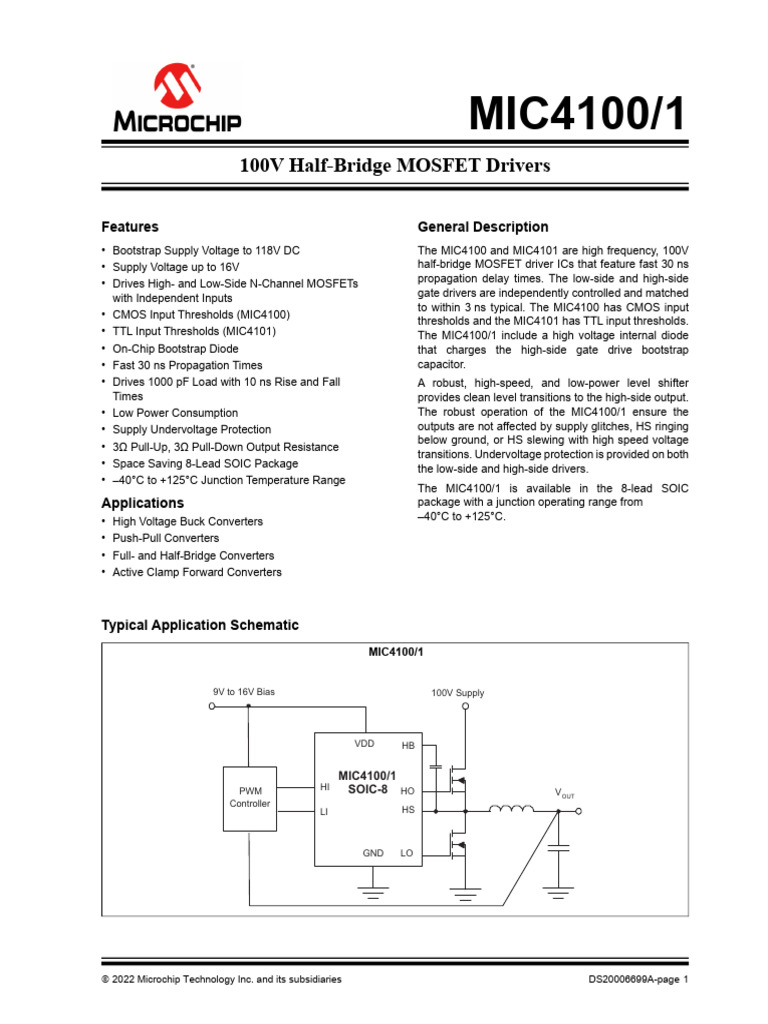 MIC4100 1 100V Half Bridge MOSFET Drivers DS20006699 | Download Free ...
