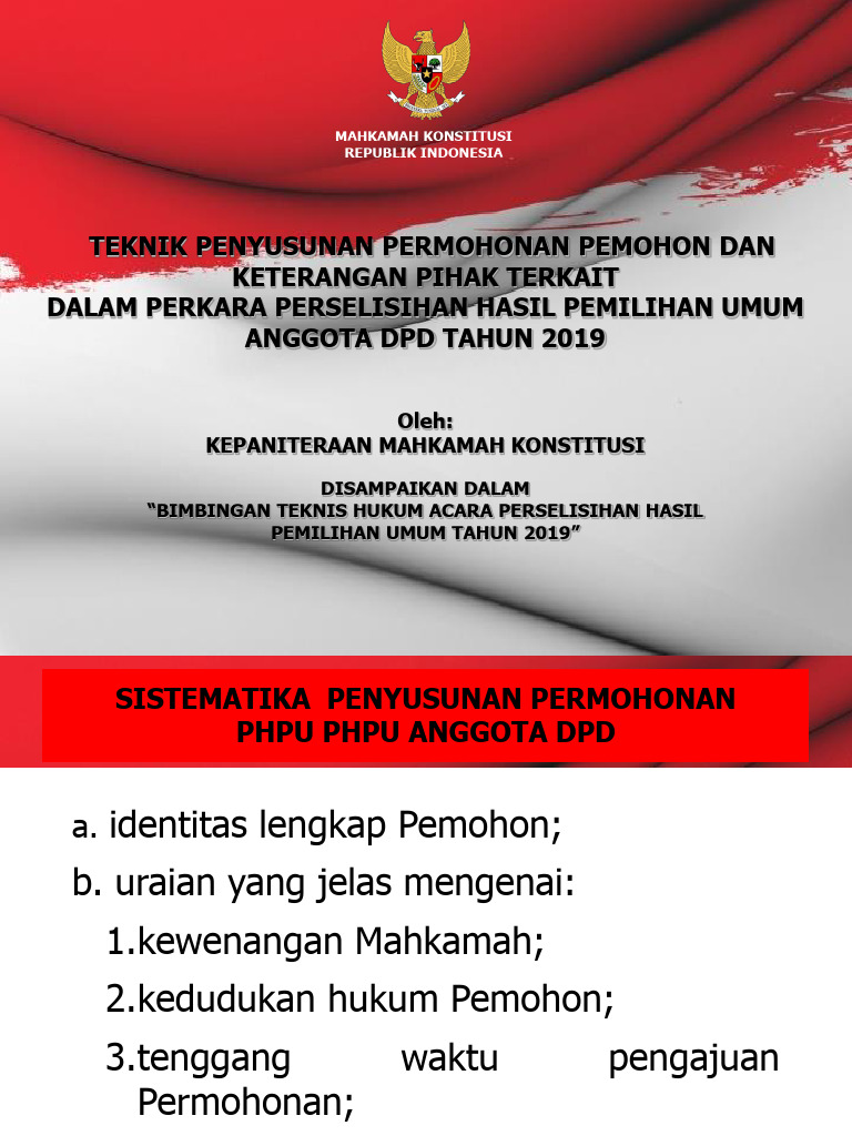 Teknik Penyusunan Permohonan Dan Keterangan Pihak Terkait PHPU Anggota DPD | PDF