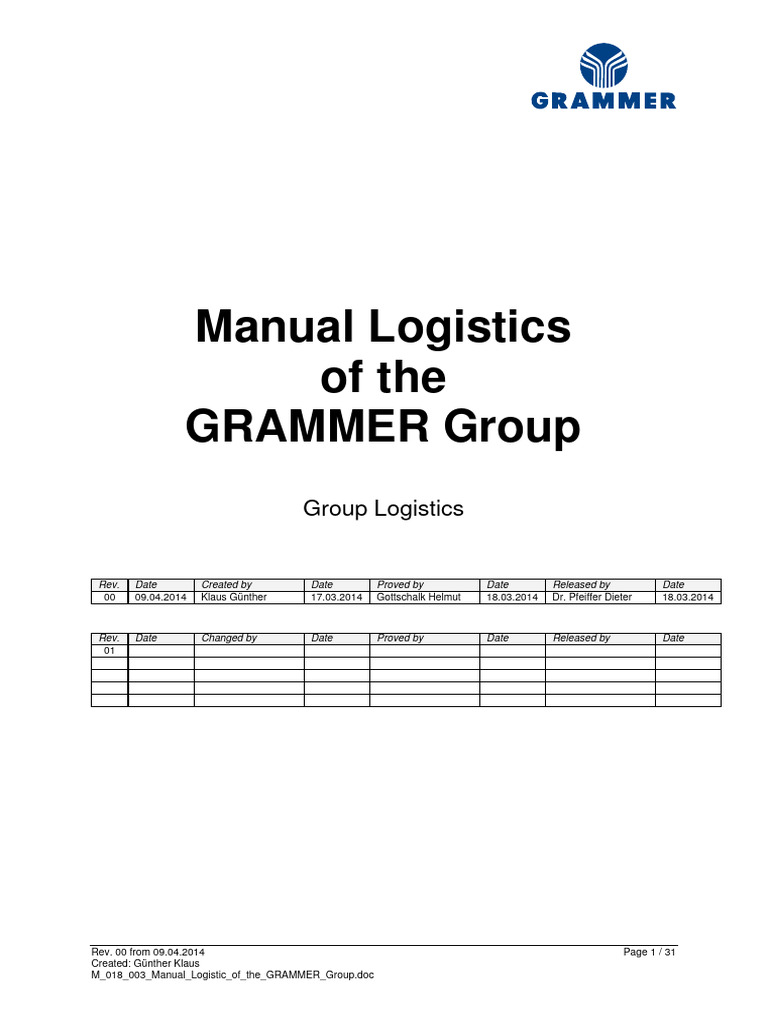 M 018 003 Manual Logistic of The GRAMMER Group | PDF | Electronic Data ...