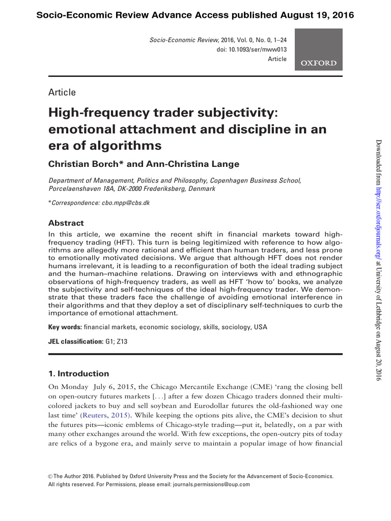 High-Frequency Trader Subjectivity Emotional Attachment and Discipline ...
