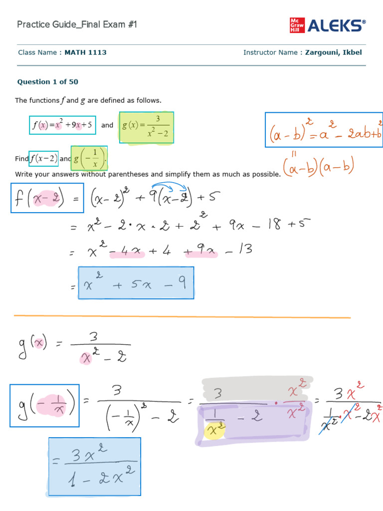 Solution To Practice Guide For Final Exam - V1 - Spring 2024 | PDF | Function (Mathematics ...