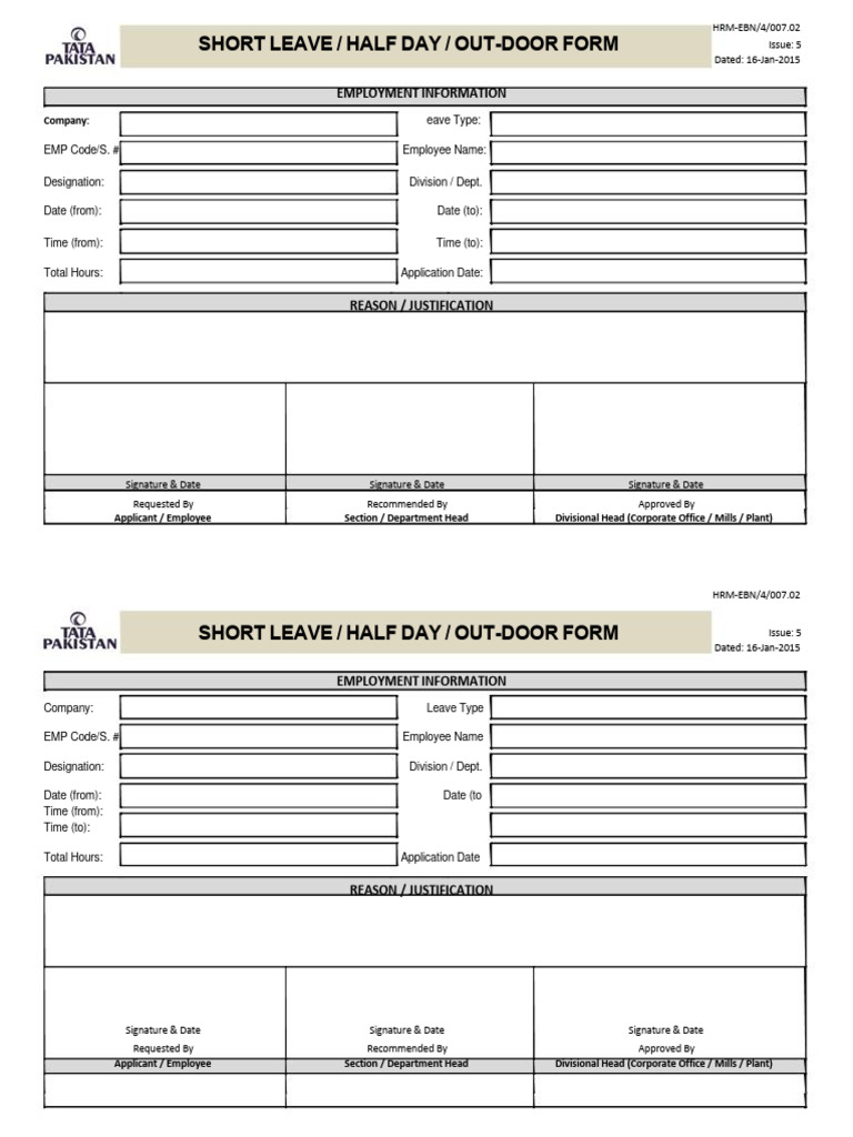 Out Door Form - HR | PDF