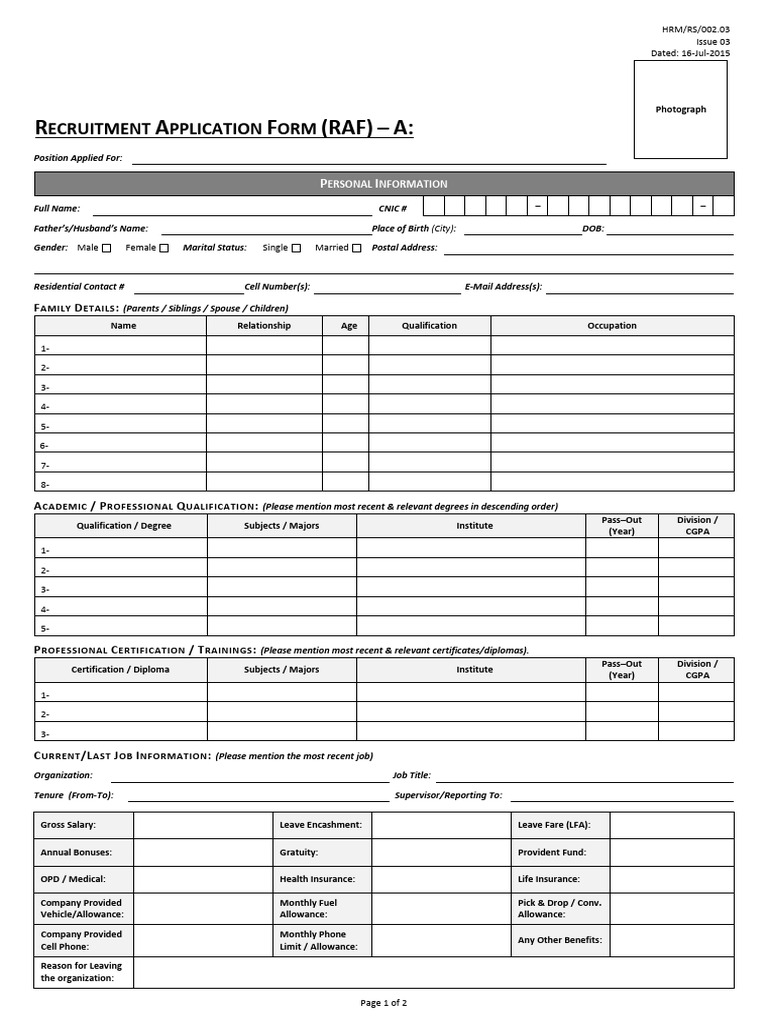 Recruitment Application Form | PDF