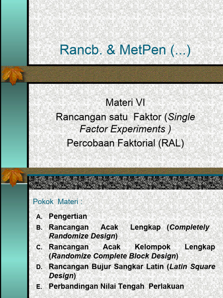 Lecture 3 & 4 - Percobaan Faktorial (RAL, RAKL) | PDF