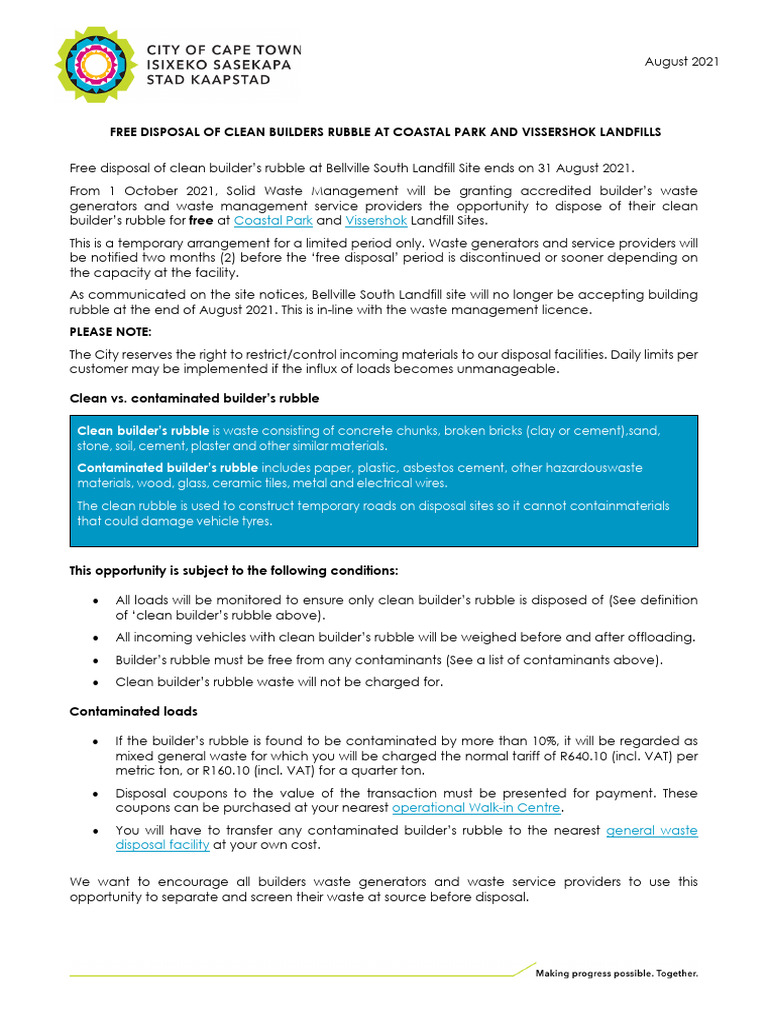 Builders Rubble Disposal Notice 2020 | PDF | Waste Management | Waste