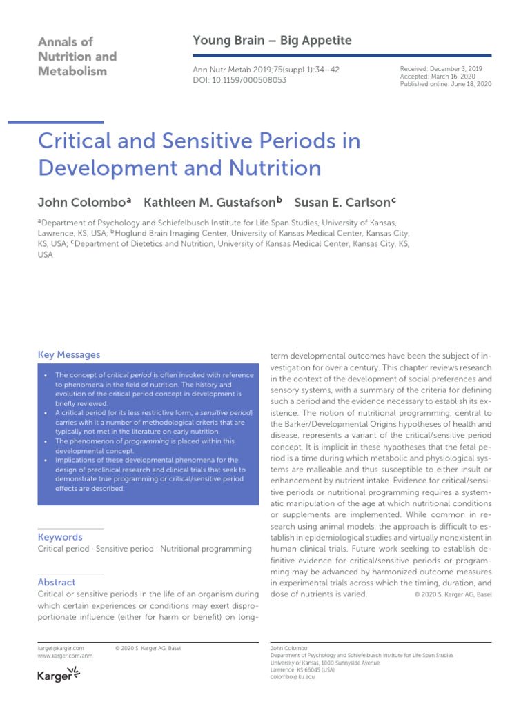 Critical and Sensitive Periods in Development and Nutrition | PDF ...