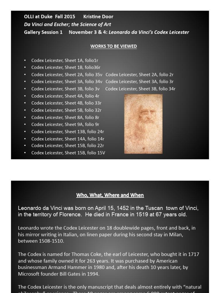 Da Vinci's Codex Leicester Overview | PDF | Paintings | Renaissance Art