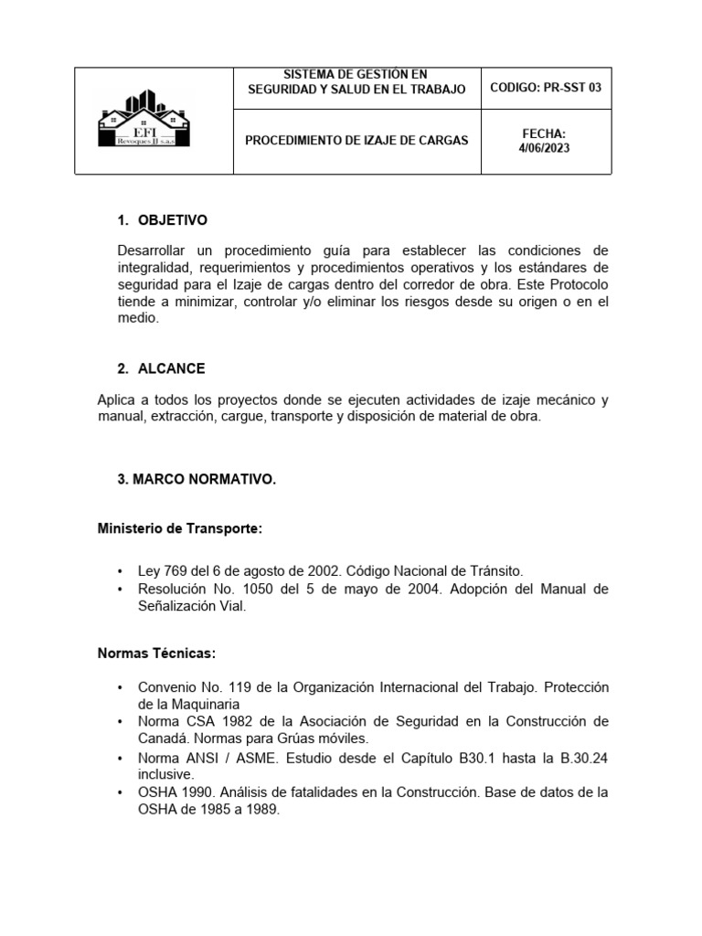 PR-SST-03 Procedimiento de izaje de cargas | PDF | Administración de ... PR-SST-03 Procedimiento de izaje de cargas | PDF | Administración de ...