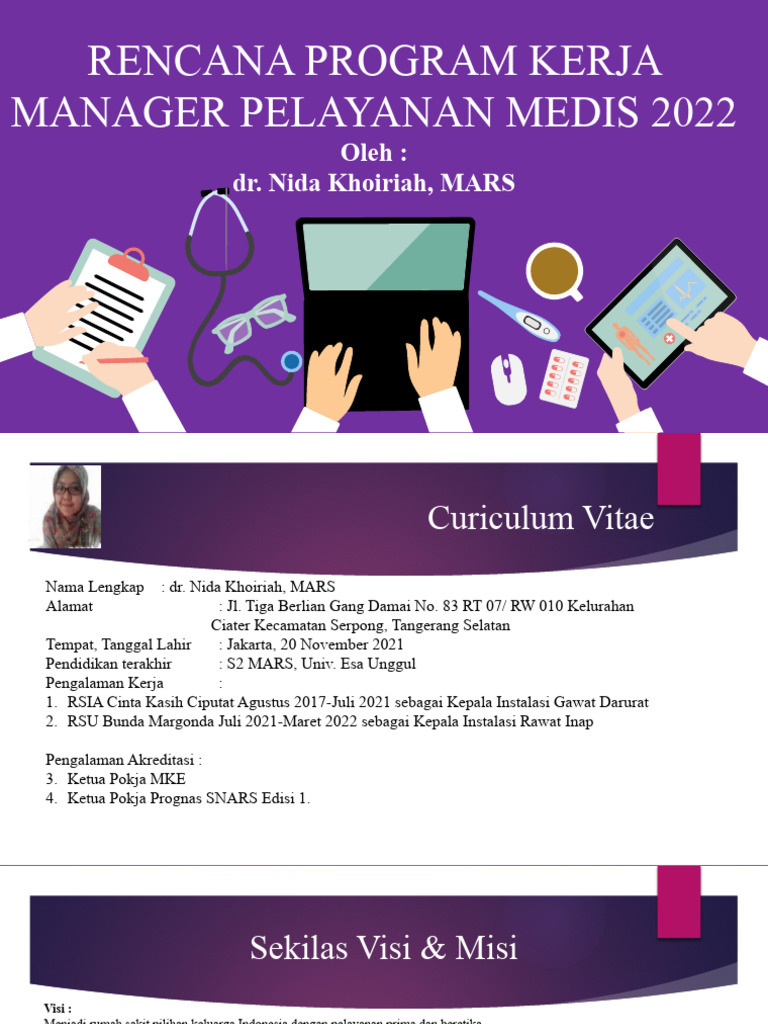 Presentasi Program Kerja Manager Medis Dr. Nida 2022 | PDF