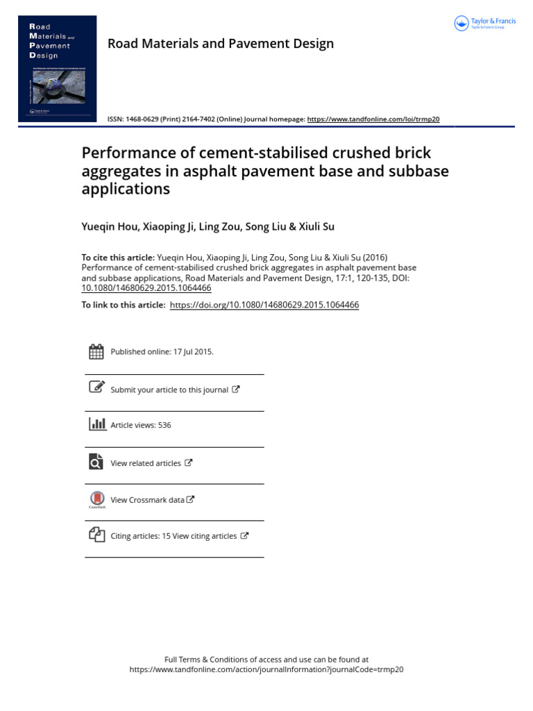 Performance of Cement-Stabilised Crushed Brick Aggregates in Asphalt ...
