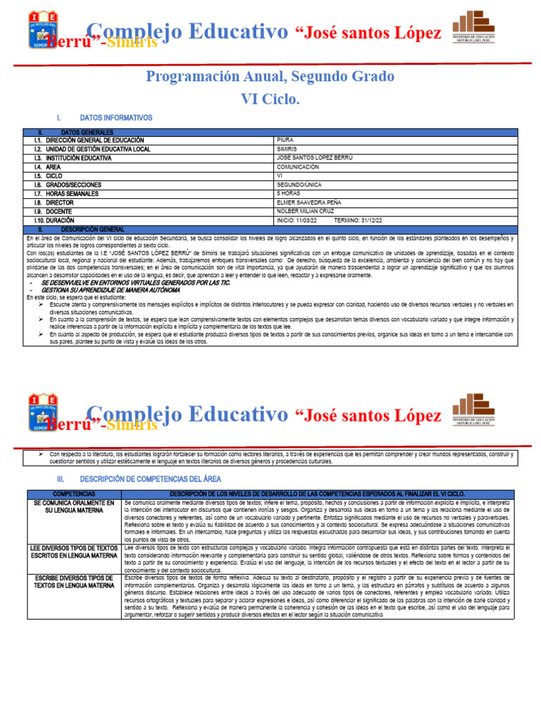 Programación Anual SEGUNDO GRADO | Descargar gratis PDF | Aprendizaje | Enseñando