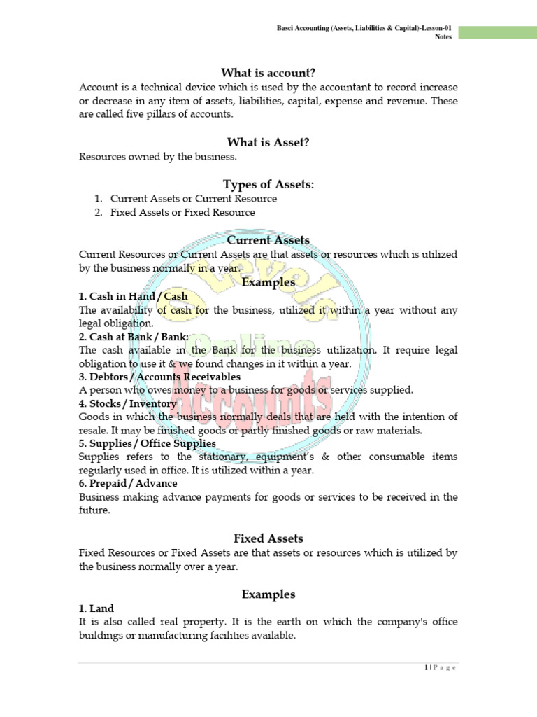 Basic Accounting: Assets Explained | PDF | Capital (Economics) | Goods