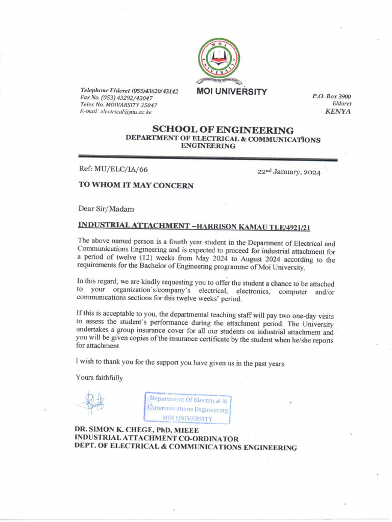 Harrison Kamau Bonafide Letter Pdf 