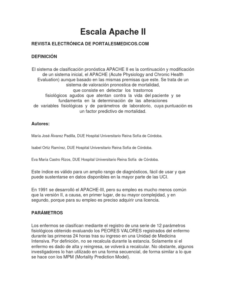 Apache II | PDF | Medicina | Especialidades Medicas