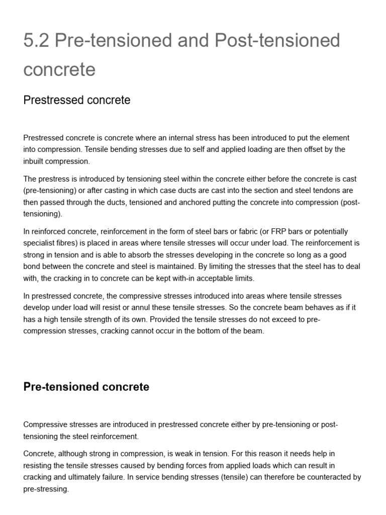 5.2 Pre Tensioned and Post Tensioned Concrete | PDF | Prestressed Concrete | Concrete