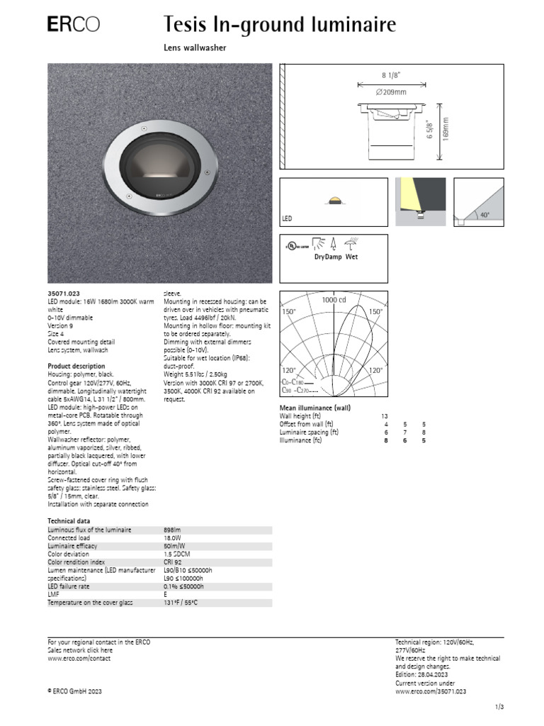 Erco 35071 023 en Us Specs | PDF | Lighting | Light Emitting Diode