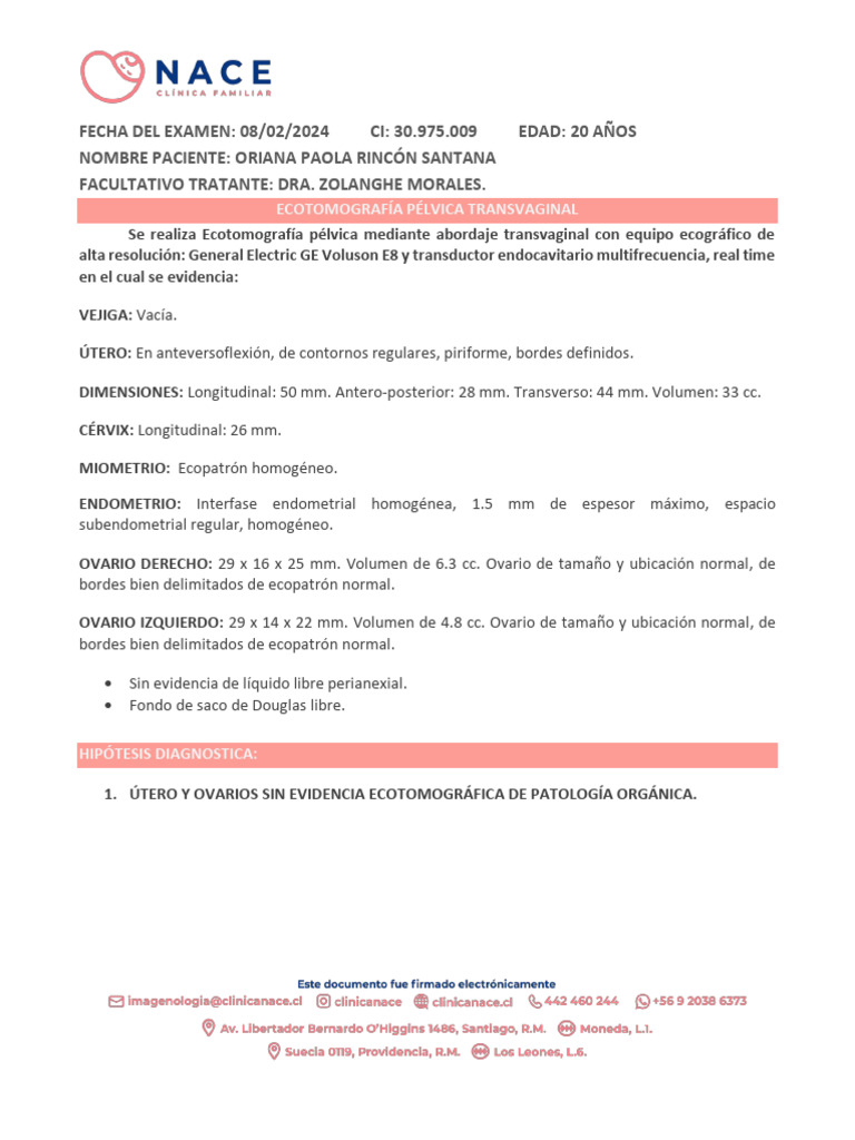 ECO PELVICO TV ORIANA PAOLA RINCÓN SANTANA | PDF | Ultrasonido médico ...