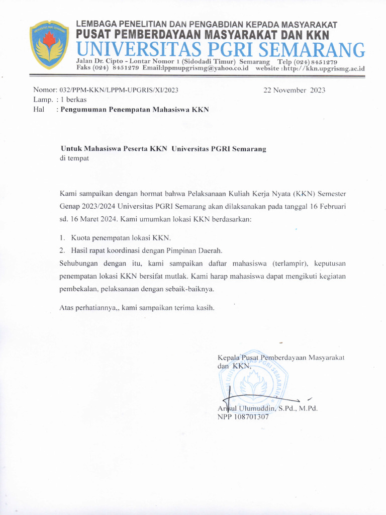 Data DPL Mahasiswa KKN Semester Genap 2023 2024 PDF | PDF