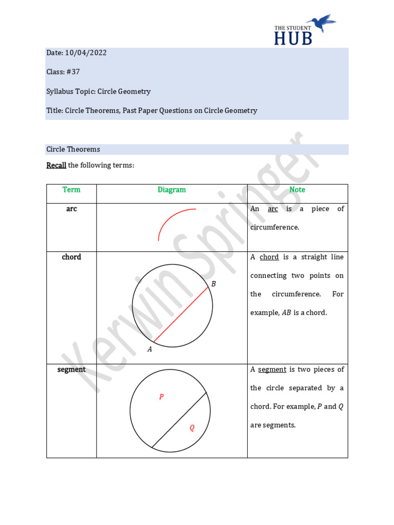 Class 37 - Circle Geometry | PDF | Circle | Triangle
