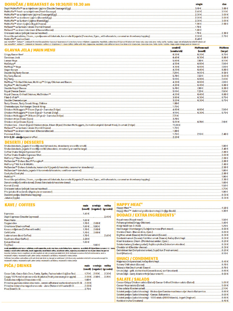 McDonald's Zadar Cjenik | PDF