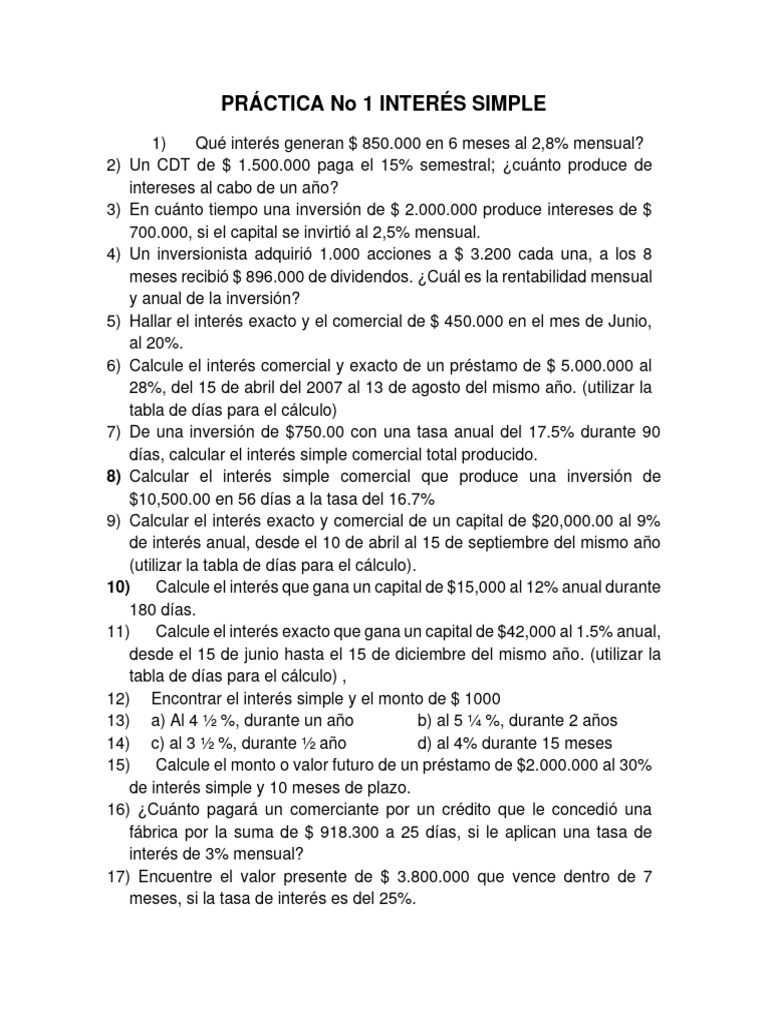 PRÁCTICA No 1 INTERÉS SIMPLE | PDF | Economias