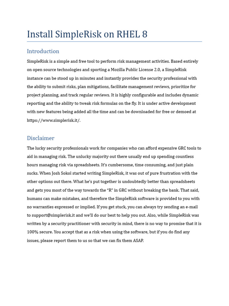 Install SimpleRisk on RHEL 8 Guide | PDF | Password | Software Repository