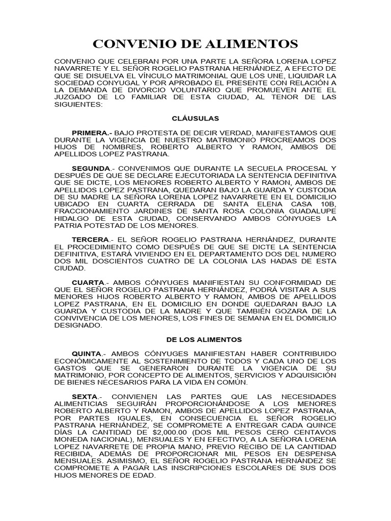 Convenio de Alimentos | PDF | Divorcio | Instituciones sociales