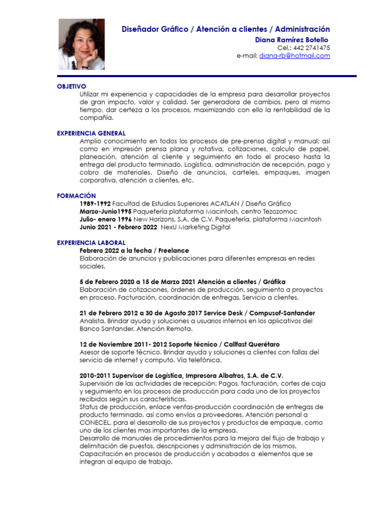 CV Diana | PDF | Soporte técnico | Diseño gráfico