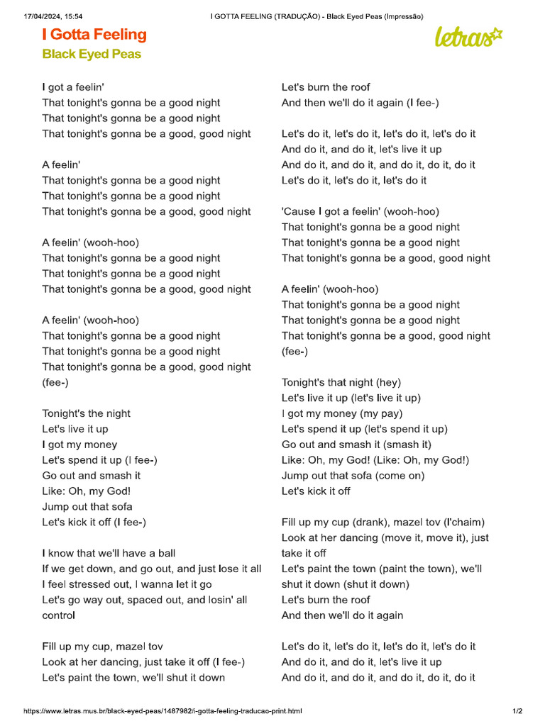 I Gotta Feeling - Song | PDF