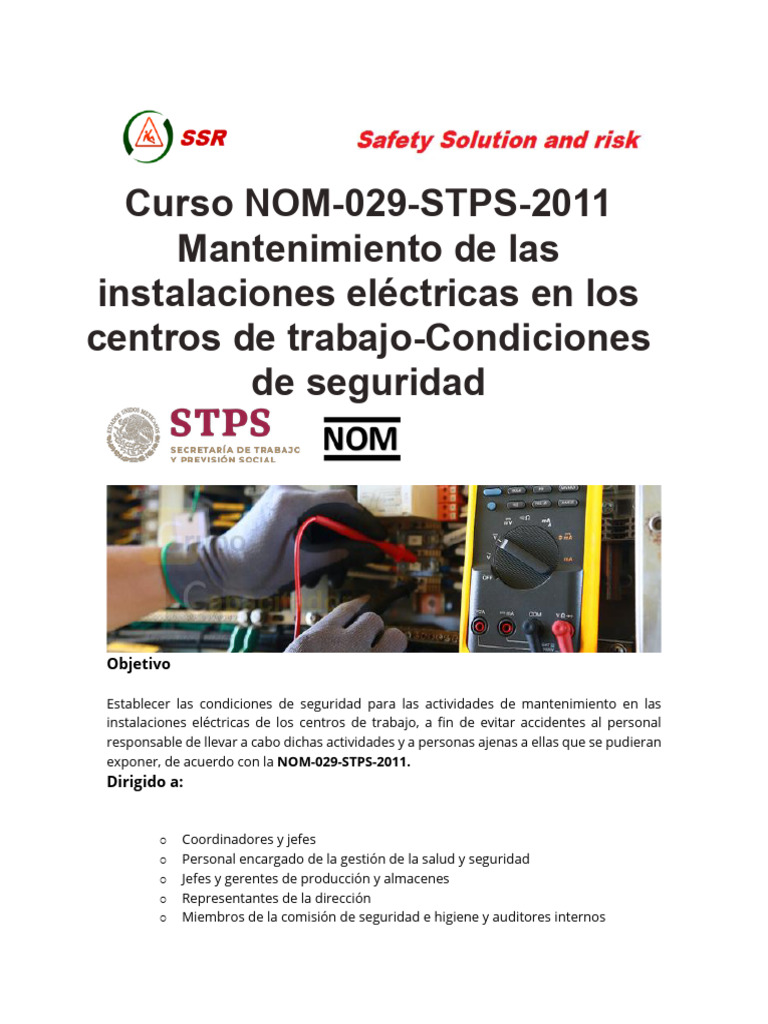 Temario Curso NOM-029-STPS-2011 Mantenimiento de Las Instalaciones Eléctricas en Los Centros de ...