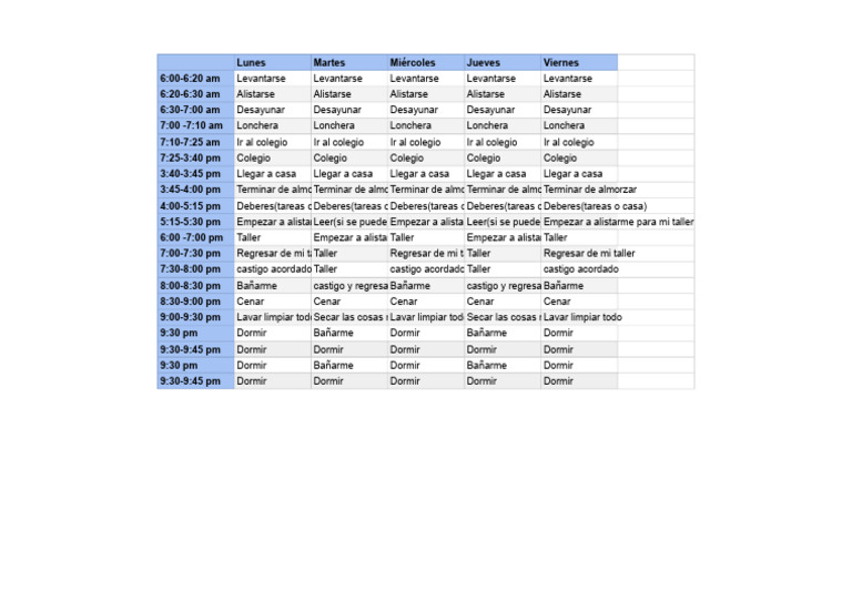 Horario - Hoja 1 | PDF