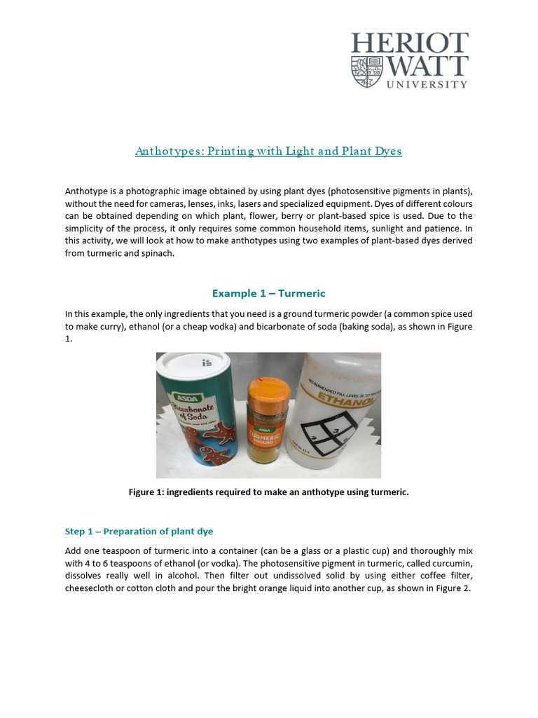 Turmeric Anthotype Printing Guide | PDF | Turmeric | Ultraviolet