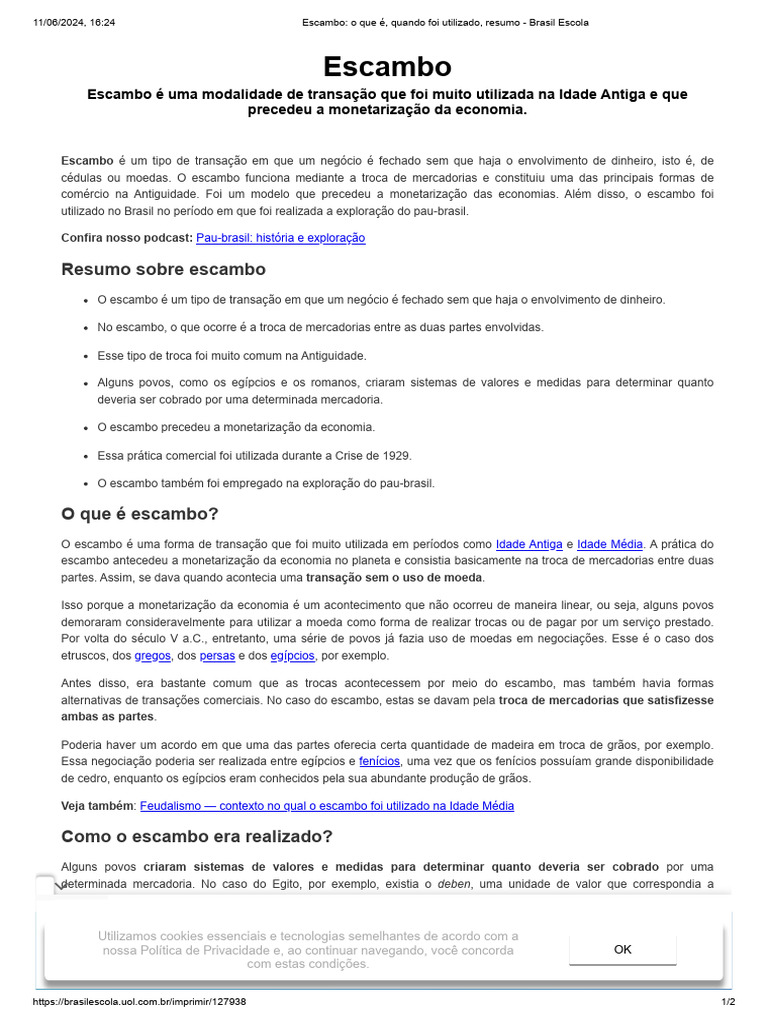 Escambo_ o que é, quando foi utilizado, resumo - Brasil Escola | PDF ...