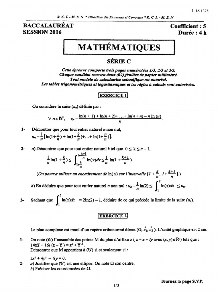 Bac C Math 2016 | PDF