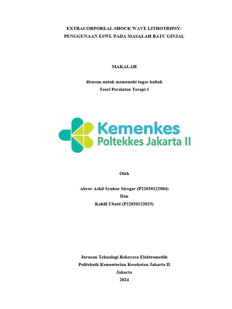Extracorporeal Shockwave Lithotripsy: Penggunaan ESWL Pada Masalah Batu Ginjal | PDF